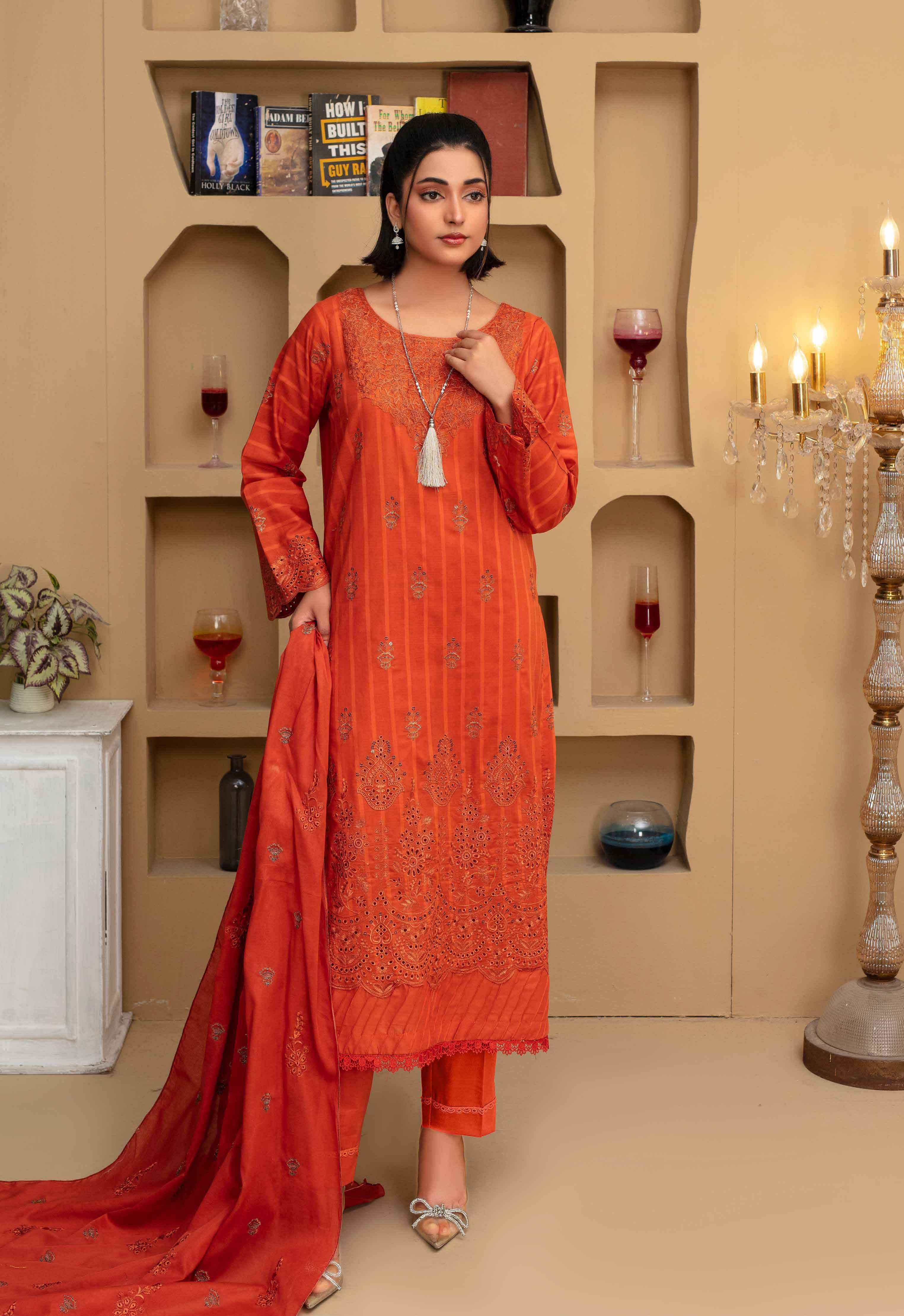 Fiza Noor – Dyed Base Embroidered Lawn Suit with Dupatta & Cambric Tro ...
